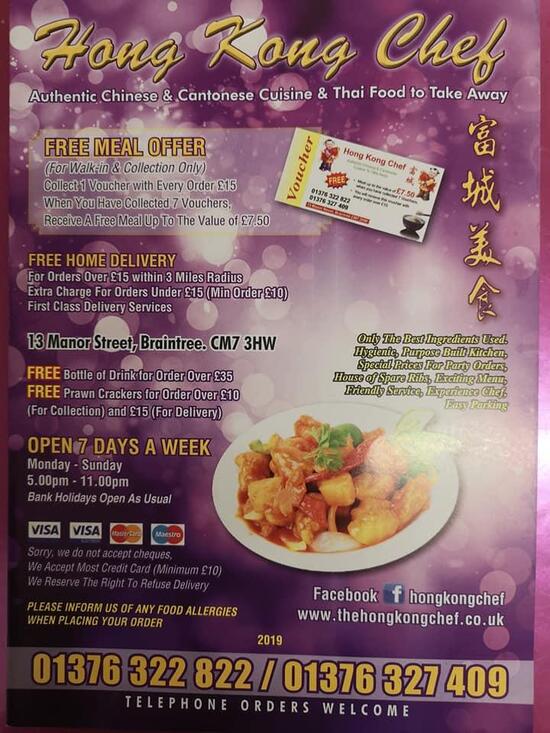 Menu at Hong Kong Chef fast food, Braintree