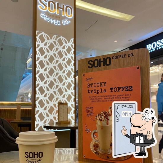 Menu at Soho Coffee cafe, London, Westfield Shopping Centre