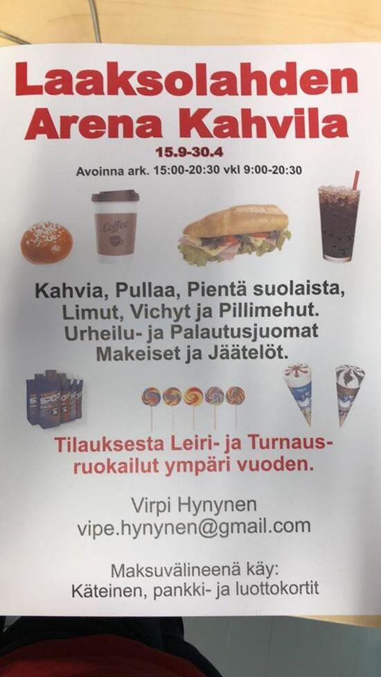 Menu at Arena Kahvila restaurant, Espoo