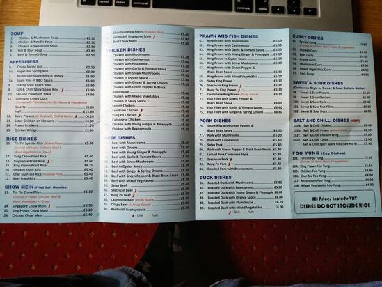 Menu at Tin Tin Cantonese Takeaway restaurant, Barlestone