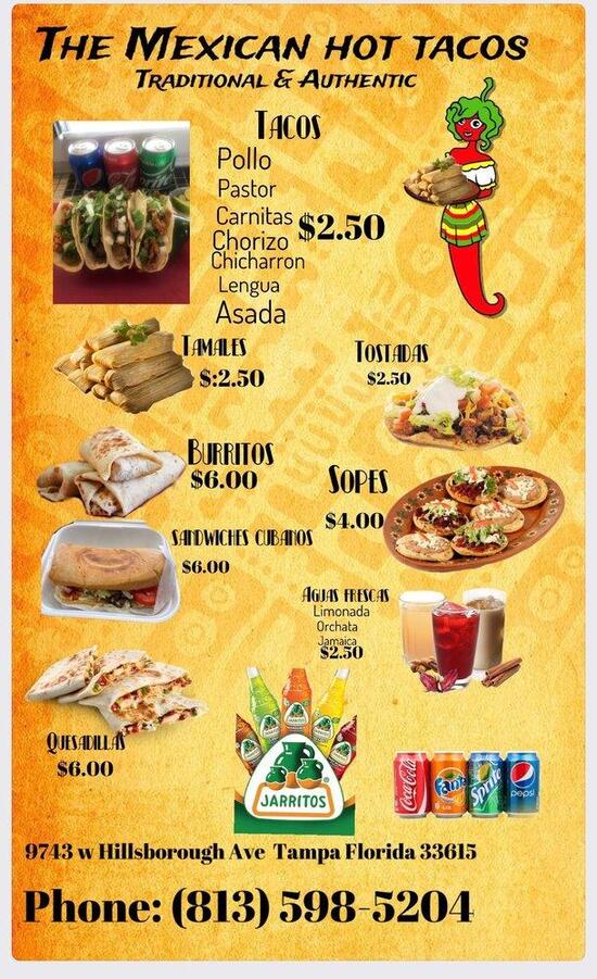 Menu at Traditional & Authentic The Mexican tacos hot restaurant, Tampa