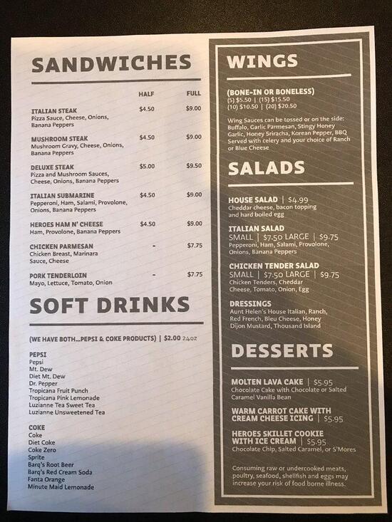 Menu at Heroes Pizza pizzeria, Springboro