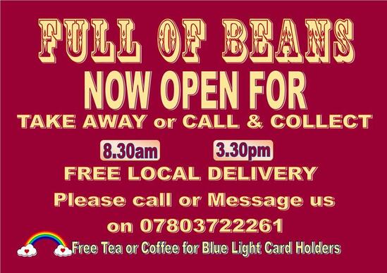 Menu at Full of Beans fast food, Exeter, The Kiosk Matford Park and Ride