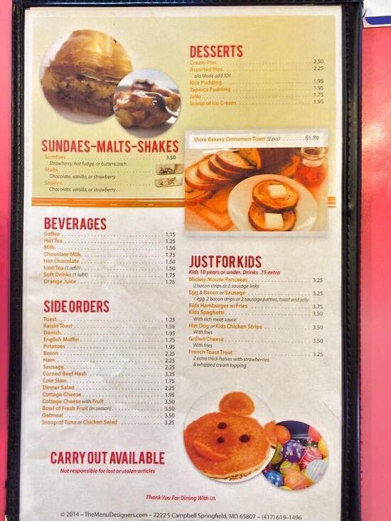 Menu at Spring Valley Restaurant, Oregon