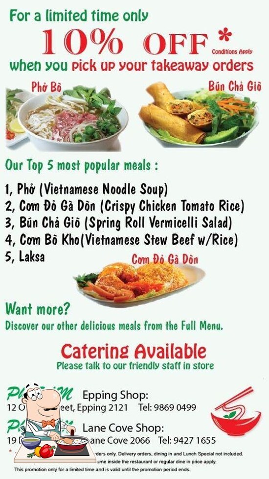 Menu at Pho Sam Lane Cove restaurant, Lane Cove