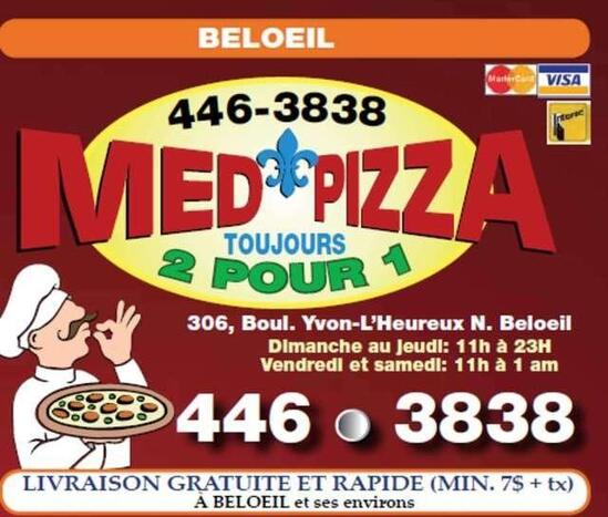 Menu au Med Pizza pizzeria, Beloeil, 306 Yvon-l'Heureux Blvd N