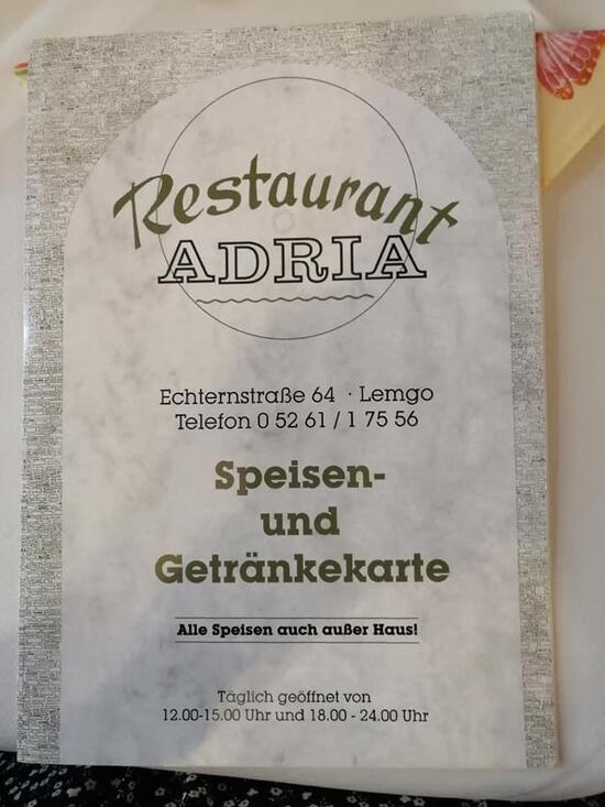 Carta de Adria Restaurant, Lemgo