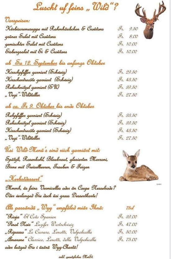 Menu at Sager, Oberiberg