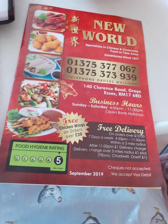 New World Chinese in Grays - Restaurant menu and reviews