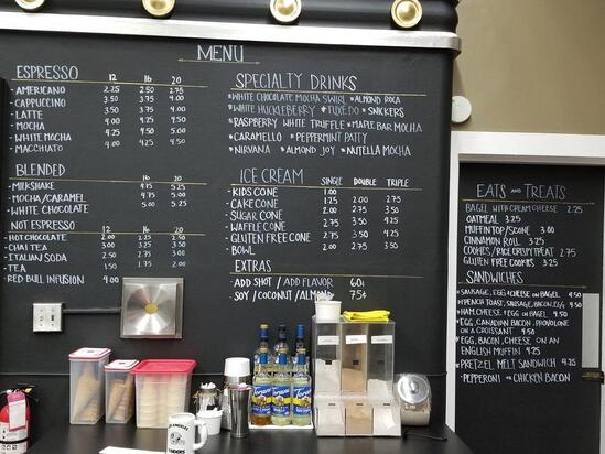 Menu at Vault Books & Brew cafe, Castle Rock