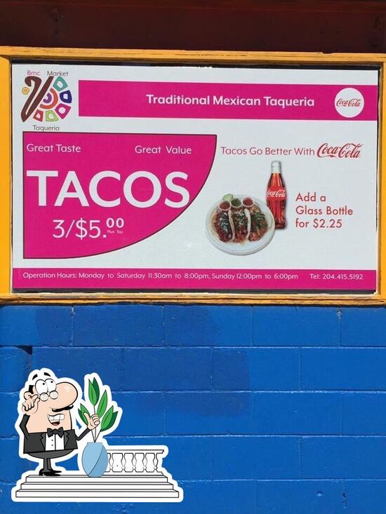 Menu at BMC Taqueria restaurant, Winnipeg