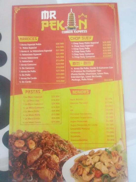 Menu at Mr Pekin restaurant, Soledad