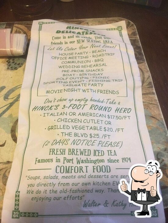 Menu at Hinck's cafe, Port Washington