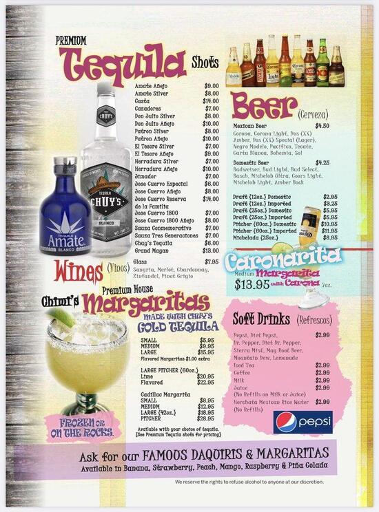 Menu at Chimi's Fresh-Mex restaurant, Overland, Woodson Rd