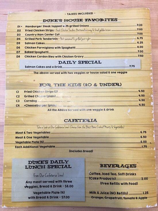 Menu at Duke's Restaurant, Winston-Salem, Country Club Rd