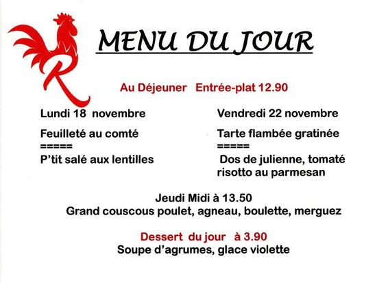 Menu au Le Coq Rouge restaurant, Rixheim
