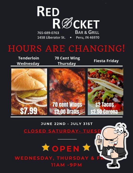 Menu at Red Rocket Bar & Grill, Grissom Air Force Base