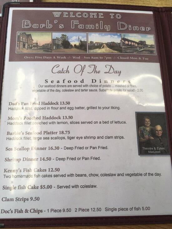 Menu at Barb's Family Diner, Westville, N Main St