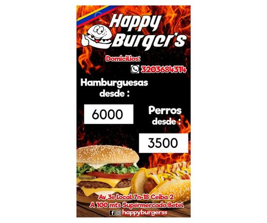Menu at Happy Burgers restaurant, Cúcuta
