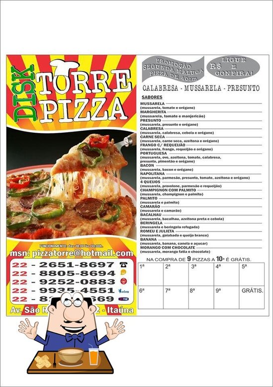 Menu em Torre Pizza pizzaria, Saquarema, RUA G LT 04 GD 42 ITAUNA