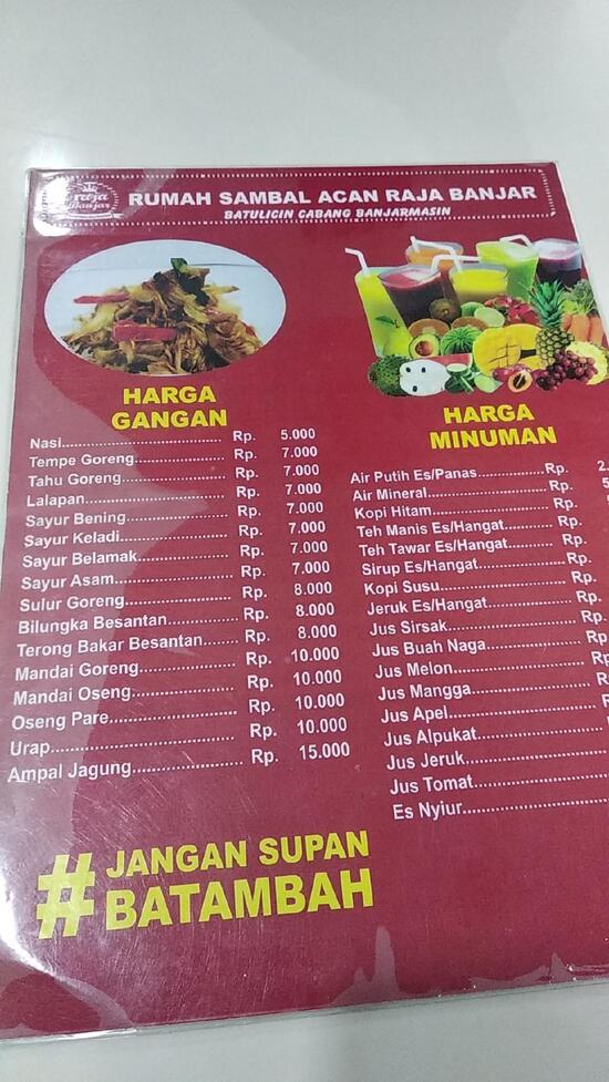 Menu at Rumah Sambal Acan Raja Banjar restaurant, Bersujud