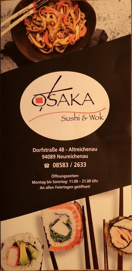 Menu at Restaurant Osaka, Neureichenau