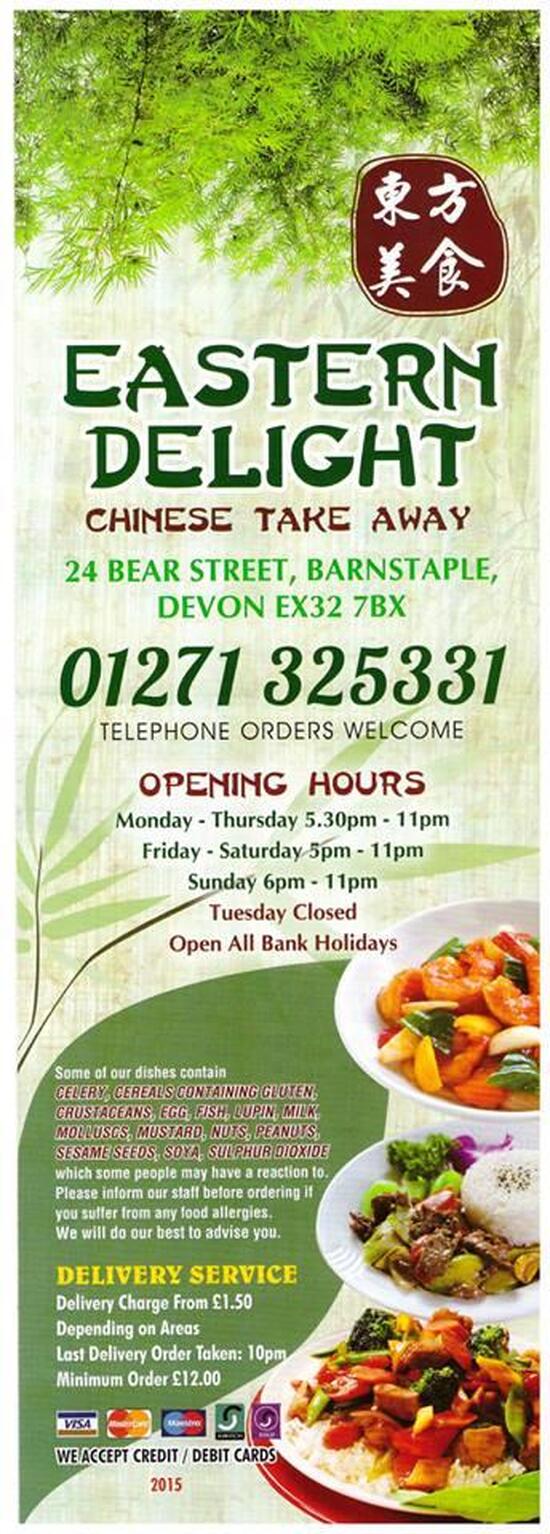 Menu at Eastern Delight fast food, Barnstaple