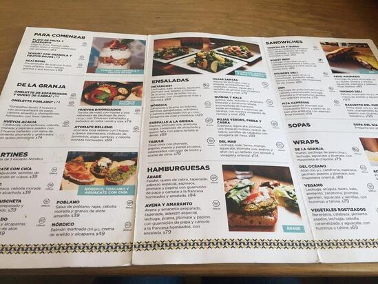Menu at Acacia restaurant, Mexico City
