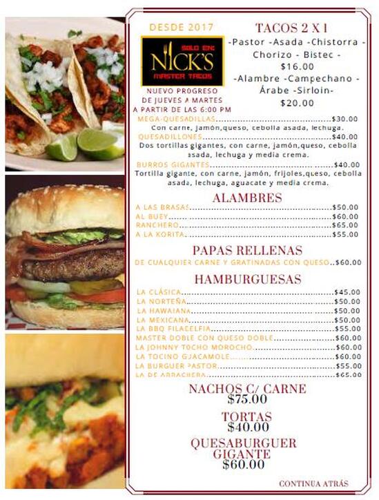 Menu at Master Tacos. restaurant, Nuevo Progreso