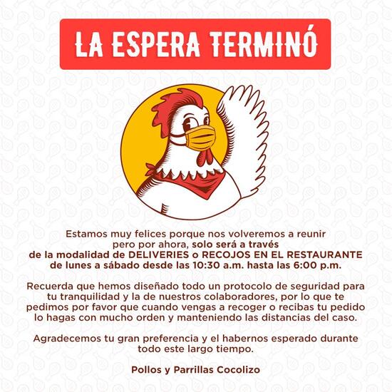 Carta de COCOLIZO. Pollos & Parrillas, Yurimaguas