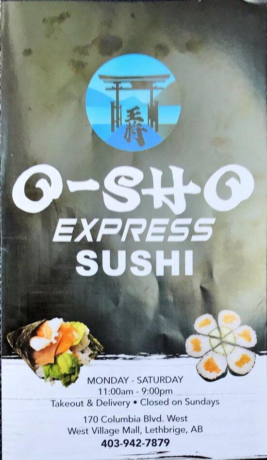 Menu at Osho Express restaurant, Lethbridge