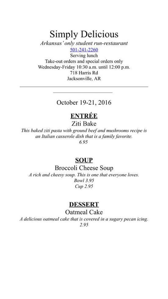 Menu at Simply Delicious Restaurant, Jacksonville