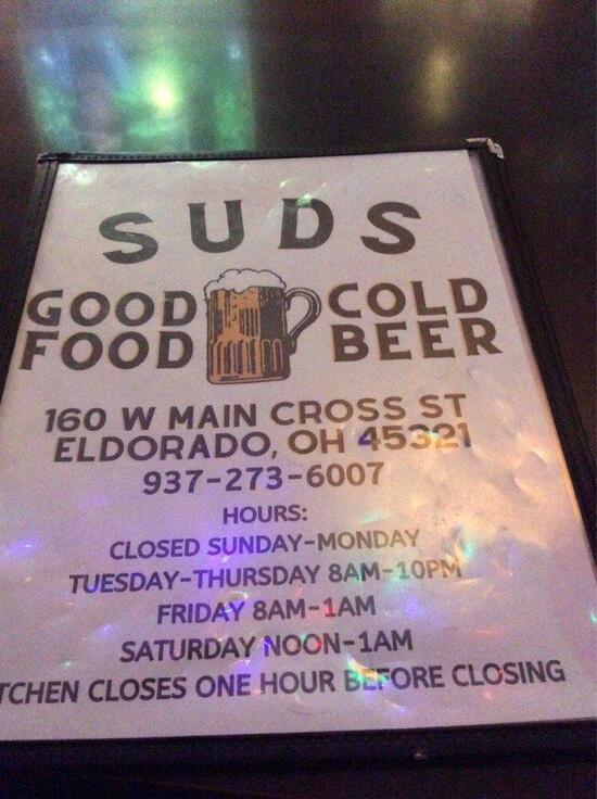 Menu at Suds pub & bar, Eldorado