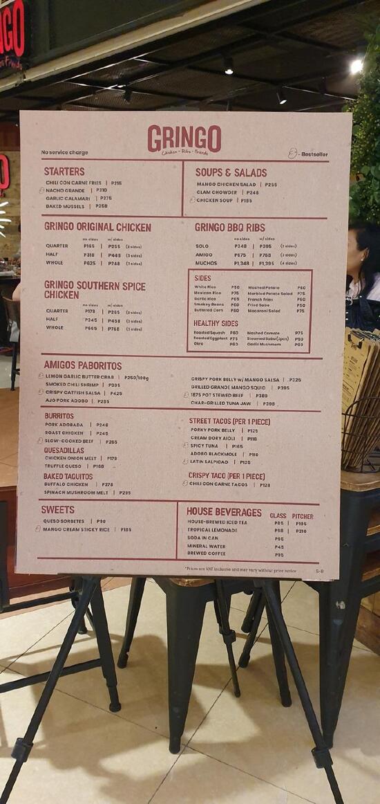 Menu at Gringo Chicken Ribs And Friends SM Megamall restaurant, Mandaluyong