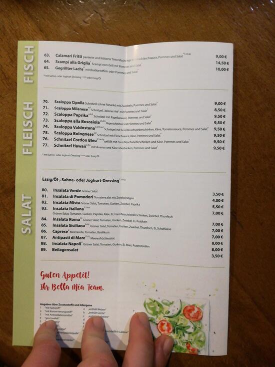 Speisekarte von Bella Mia pizza, Flieden
