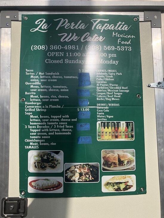 Carta del restaurante La Perla Tapatia LLC, St. Anthony