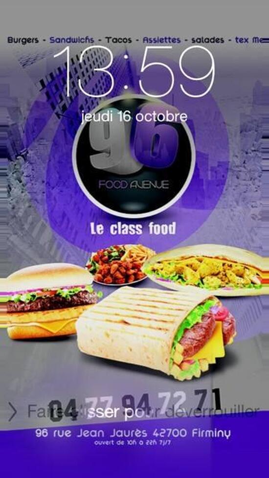 Menu au 96 Food Avenue restaurant, Firminy