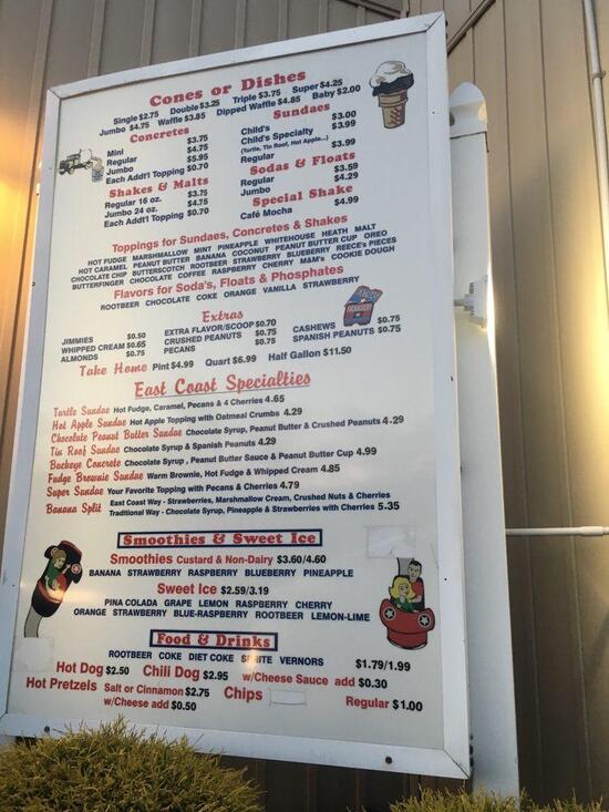 Menu at East Coast Original Frozen Custard restaurant, Mentor