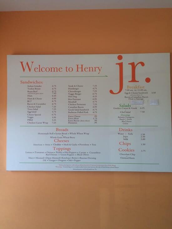 Menu at Henry’s Jr. Sandwich Shop restaurant, Nantucket