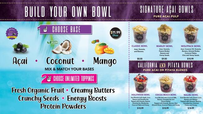 Menu at Acai Express restaurant, Hartsville
