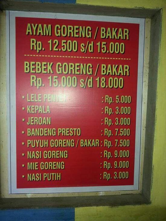 Menu at Pingka mewah restaurant, Rejotangan