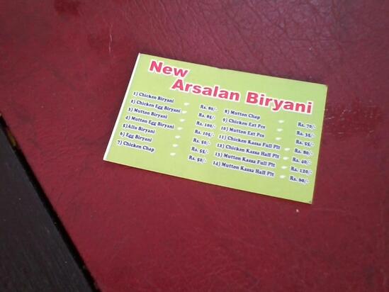 Menu at NEW ARSALAN BIRIYANI, Panihati, 2nd Lane Agarpara Station Road