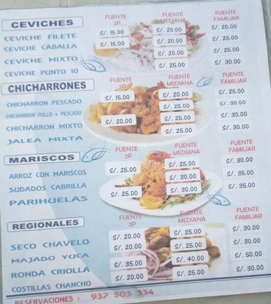 Menu at Se Salió el Mar restaurant, Piura