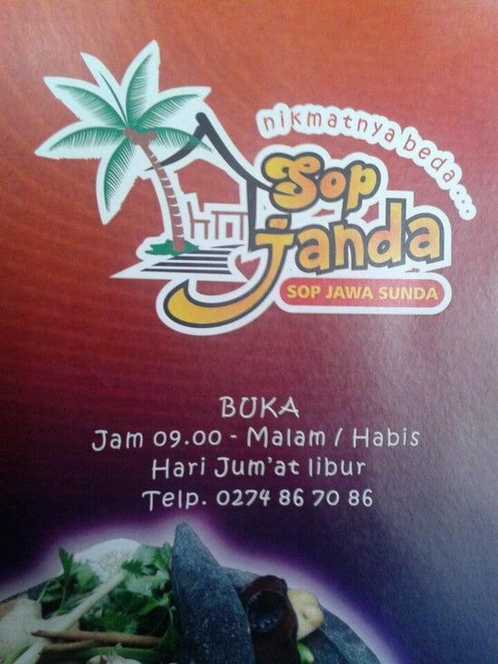 Menu at Sop Janda restaurant, Yogyakarta, Jl. Jongke Kidul No.8