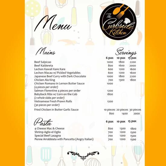Menu at Curbside Bistro restaurant, Quezon City