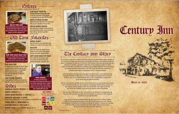 Menu at Century Inn Restaurant, Cincinnati, Springfield Pike