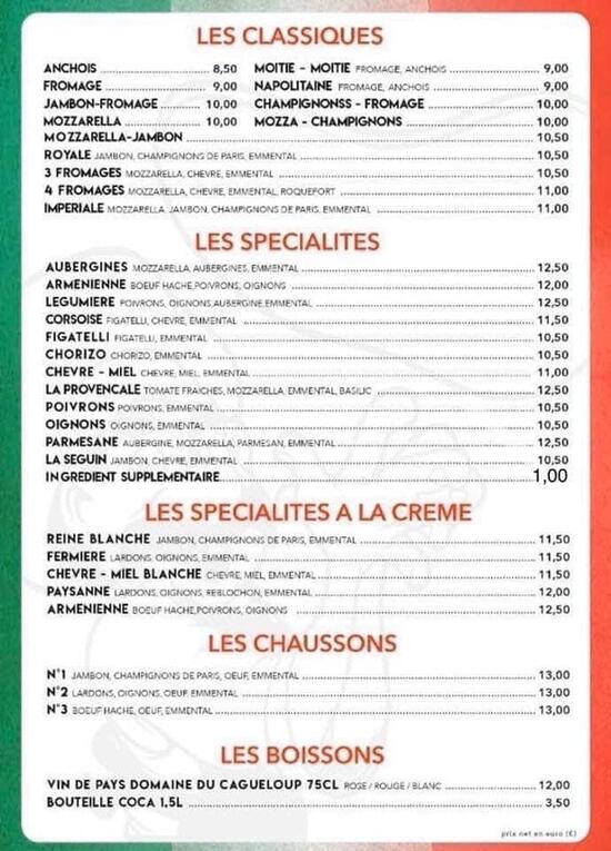Menu au Le Repaire de la Corsoise restaurant, Ceyreste
