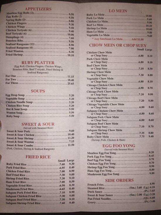Menu at Ruby Food restaurant, Bridgton