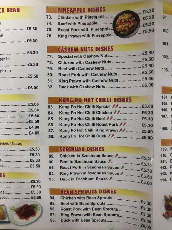 Menu at Ho-Wah fast food, Huddersfield