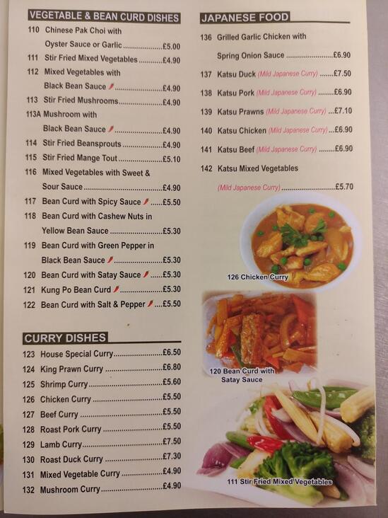 Menu at Hong Kong house restaurant, Bexhill